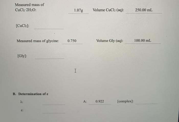 Solved Measured mass of CuCl2-2H20: 1.07g Volume CuCl2 (aq): | Chegg.com
