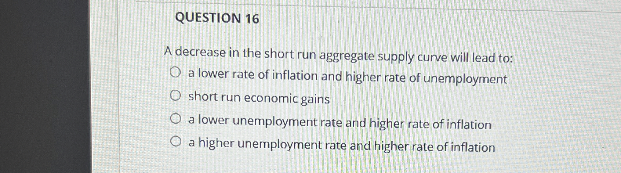 Solved QUESTION 16A decrease in the short run aggregate | Chegg.com