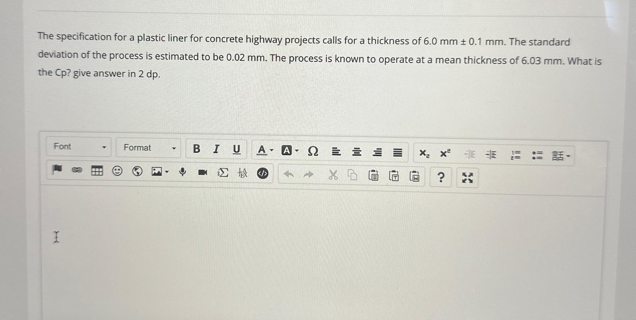 Solved The specification for a plastic liner for concrete | Chegg.com