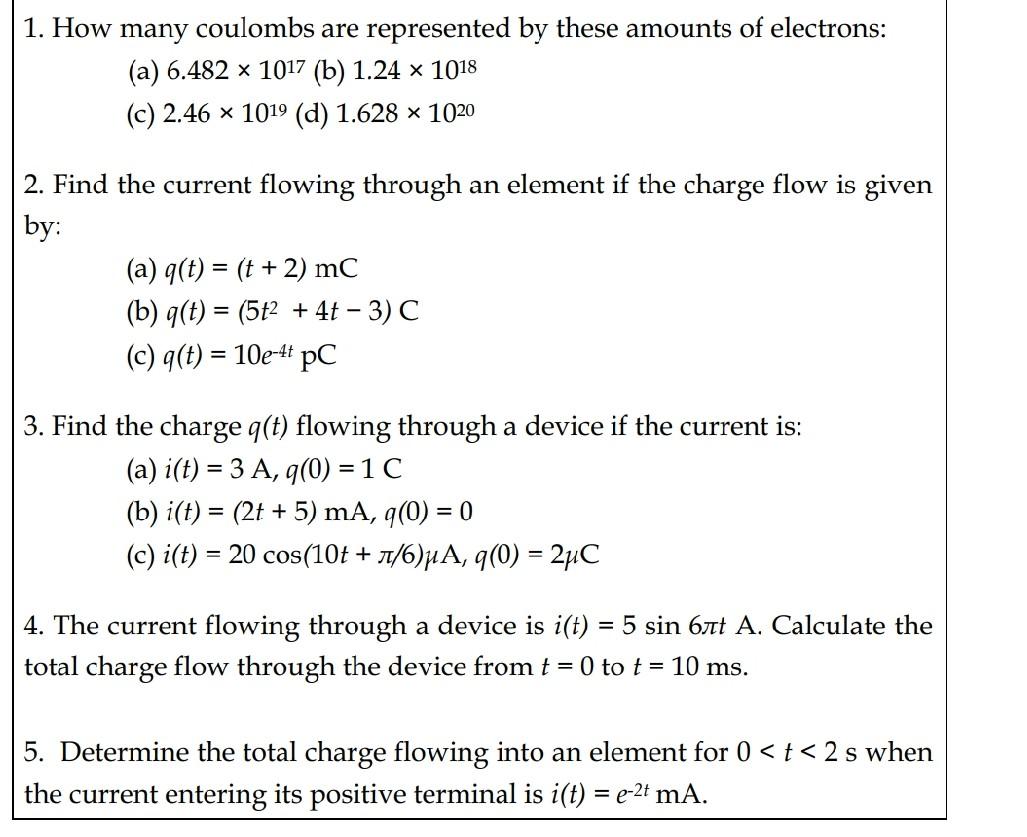 Solved 1. How many coulombs are represented by these amounts | Chegg.com