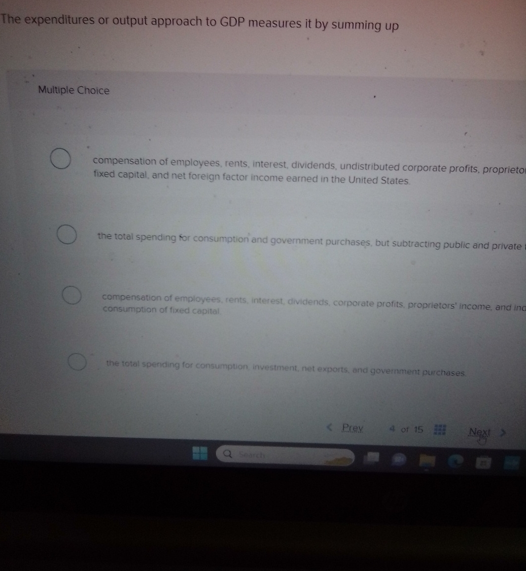 Solved The expenditures or output approach to GDP measures | Chegg.com