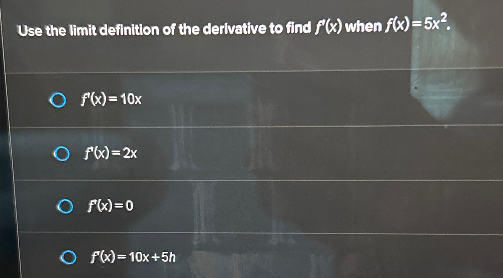 Solved Use the limit definition of the derivative to find | Chegg.com