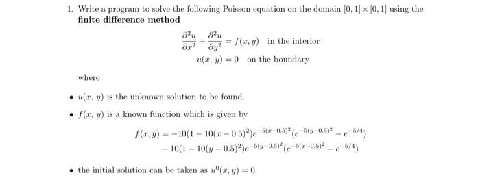 Solved 1. Write a program to solve the following Poisson | Chegg.com