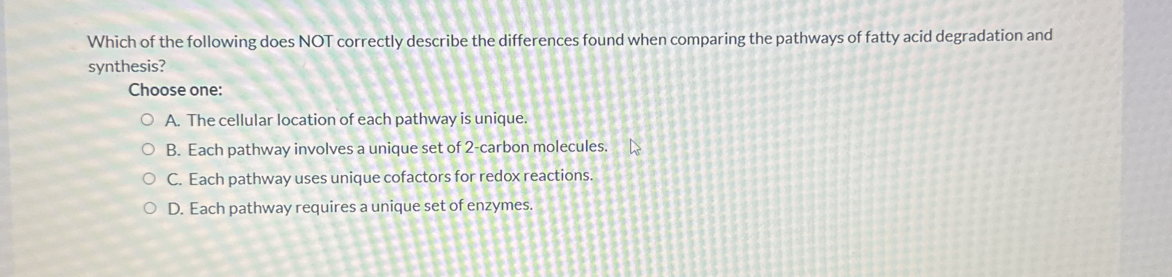 Solved Which of the following does NOT correctly describe | Chegg.com