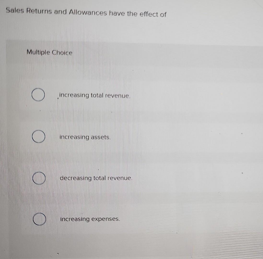 Solved Sales Returns and Allowances have the effect of | Chegg.com