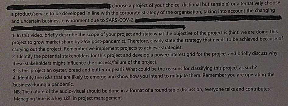 Solved choose a project of your choice (fictional but | Chegg.com
