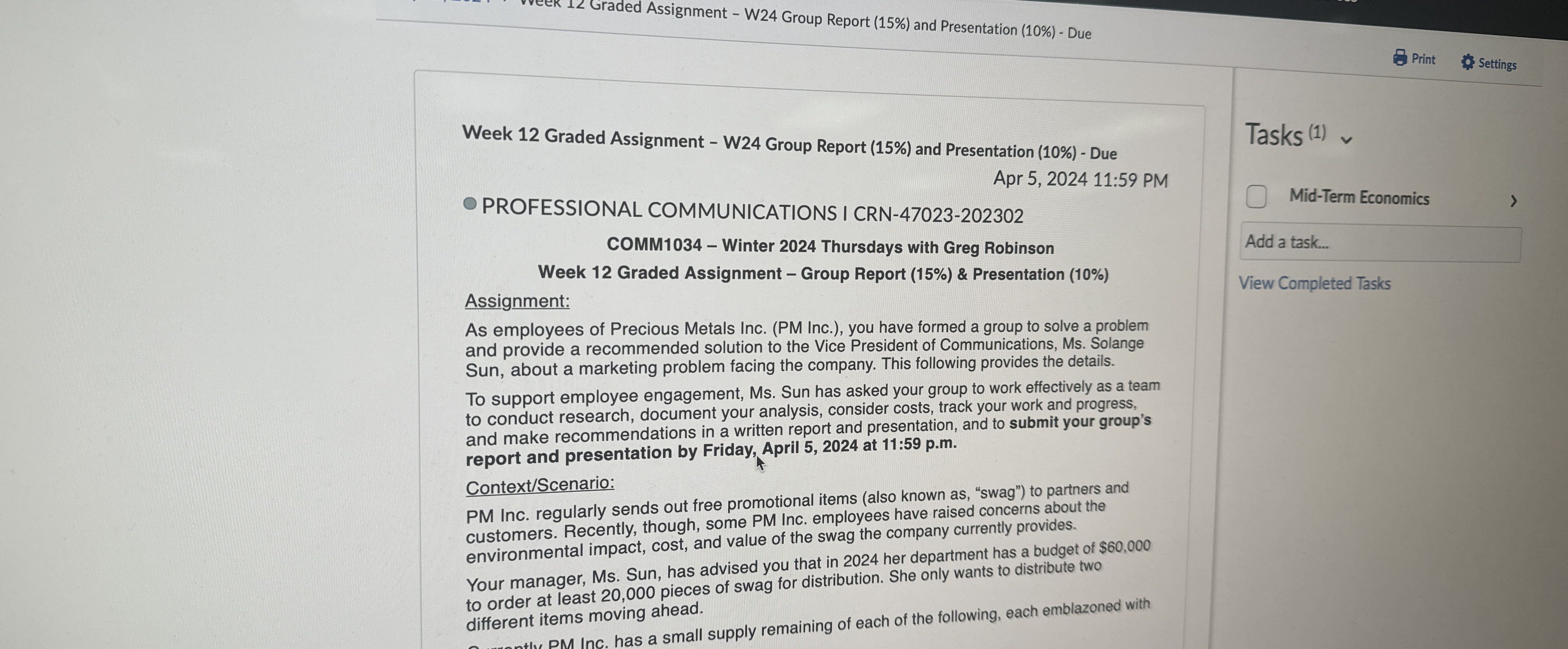 Solved Graded Assignment - ﻿W24 ﻿Group Report (15%) ﻿and | Chegg.com