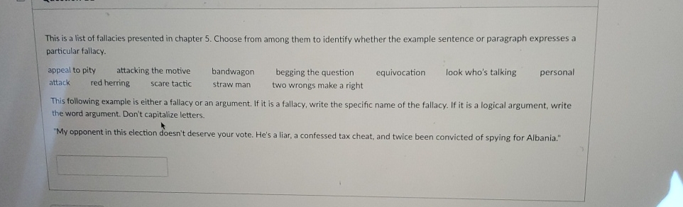Solved This is a list of fallacies presented in chapter 5. | Chegg.com