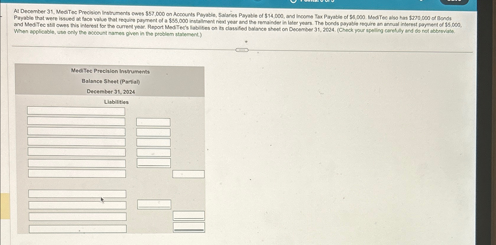 Solved At December 31, ﻿MediTec Precision Instruments owes | Chegg.com