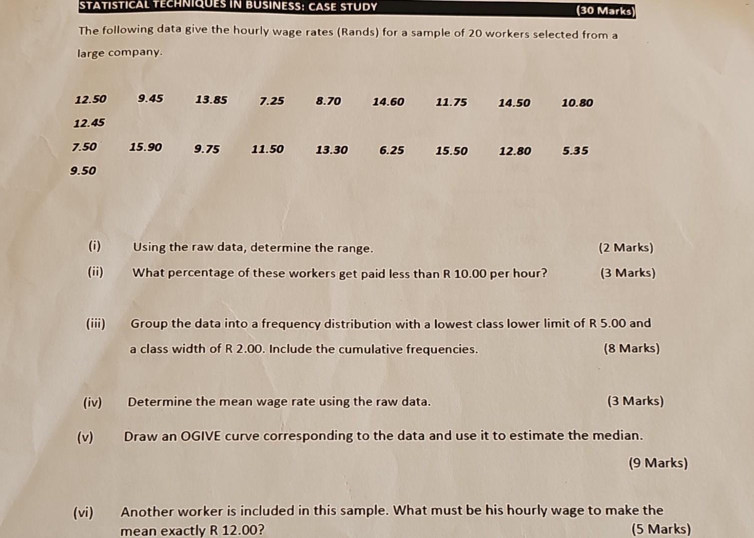 Solved The following data give the hourly wage rates (Rands) | Chegg.com