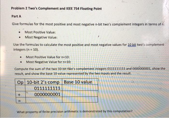 Solved Problem 2 Two's Complement and IEEE 754 Floating | Chegg.com
