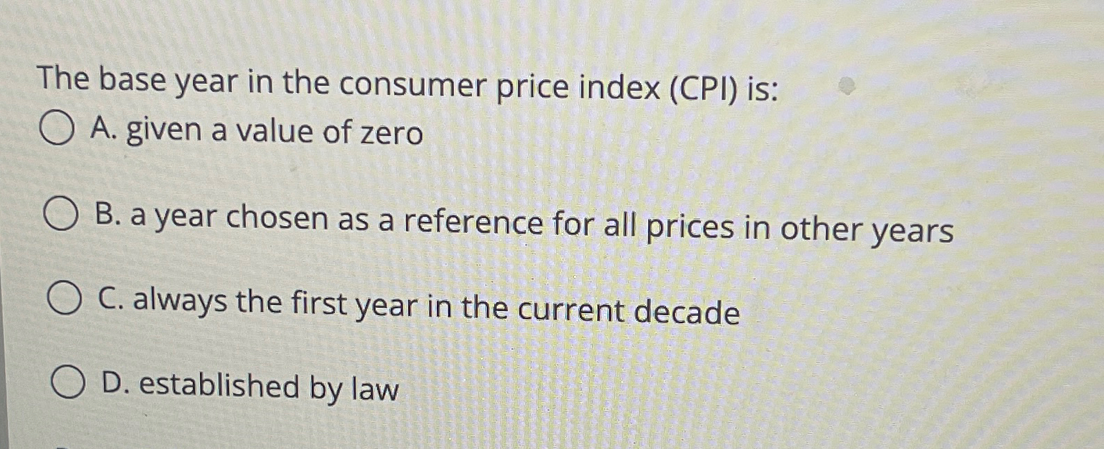 Solved The base year in the consumer price index (CPI) | Chegg.com