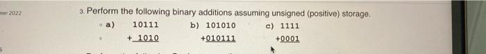 Solved mer 2022 3. Perform the following binary additions | Chegg.com