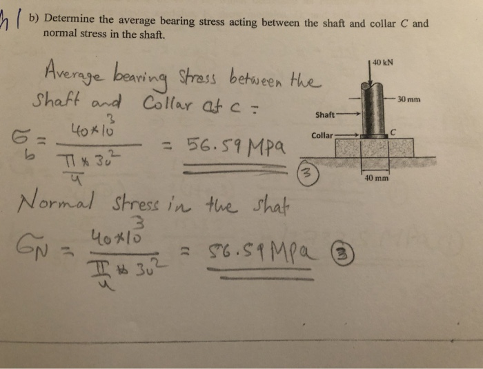 Solved b) Determine the average bearing stress acting | Chegg.com