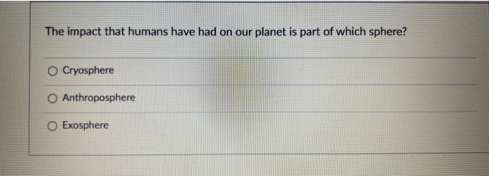 Solved The impact that humans have had on our planet is part | Chegg.com