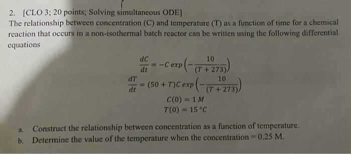 Solved 2 Clo 3 20 Points Solving Simultaneous Ode The 