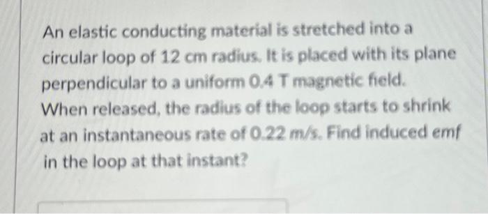 Solved An elastic conducting material is stretched into a | Chegg.com