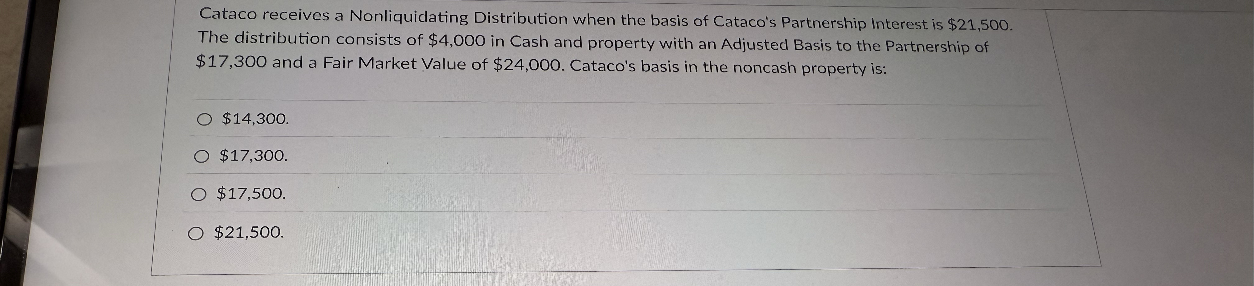 Solved Cataco receives a Nonliquidating Distribution when | Chegg.com