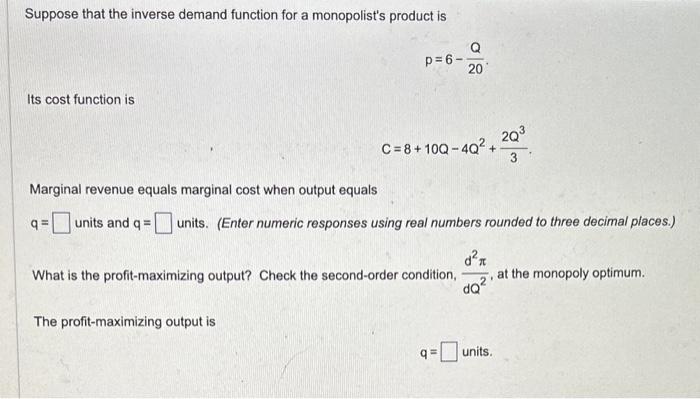 Solved Suppose that the inverse demand function for a | Chegg.com