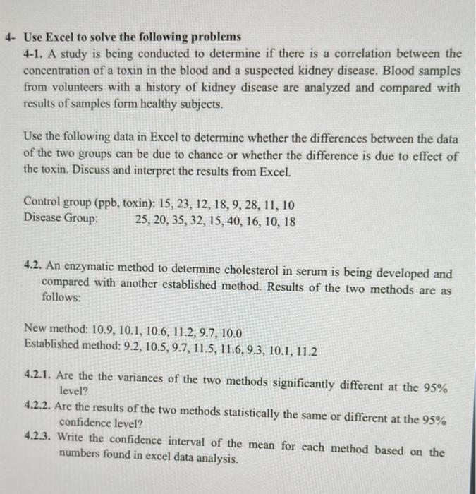 Solved Use Excel to solve the following problems 4-1. A | Chegg.com