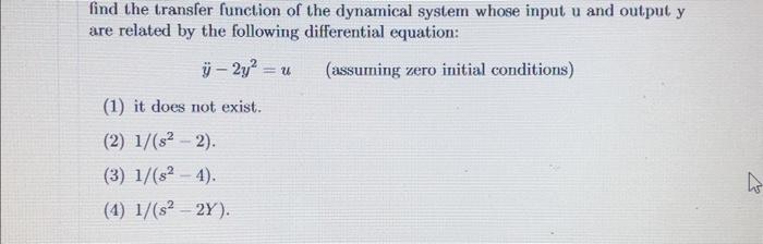 Solved find the transfer function of the dynamical system | Chegg.com