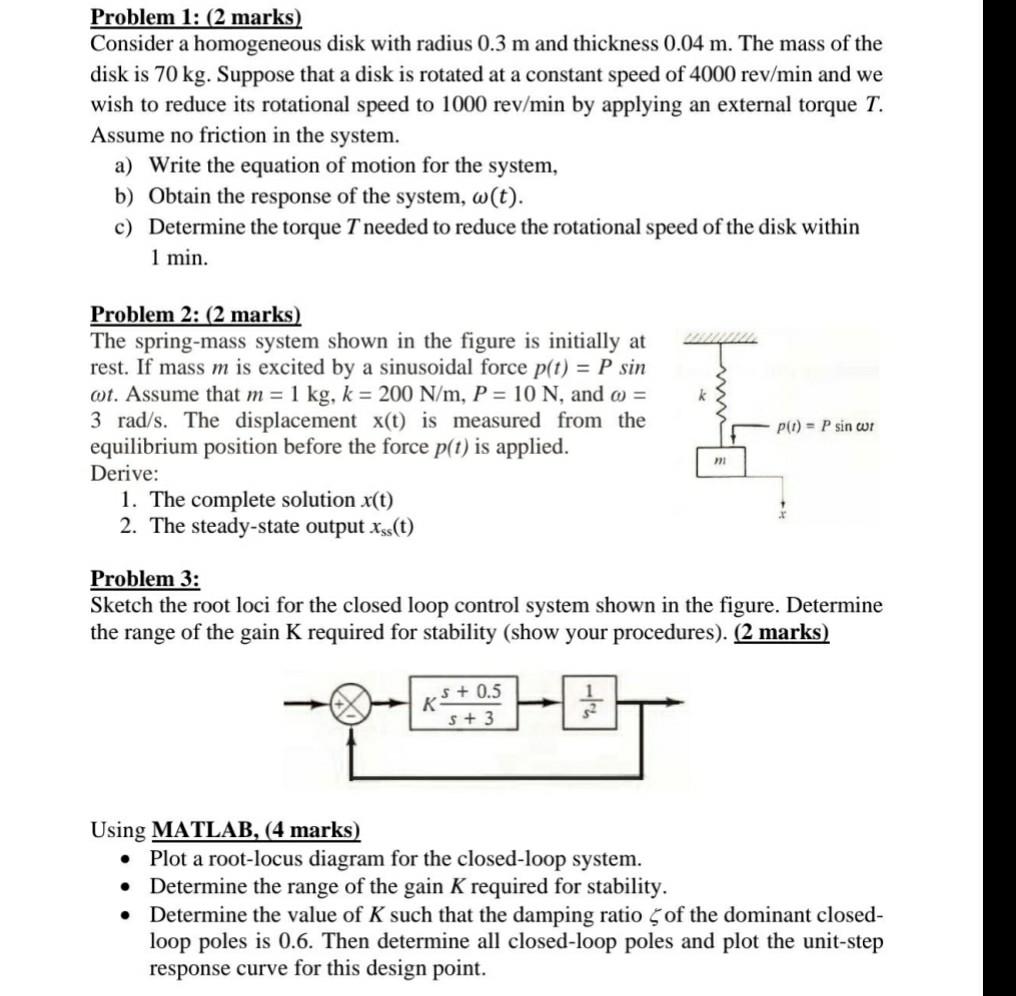 Solved Problem 1: (2 marks) Consider a homogeneous disk with | Chegg.com