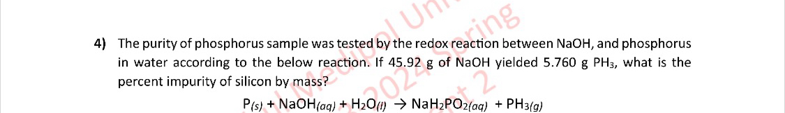 Solved The purity of phosphorus sample was tested by the | Chegg.com