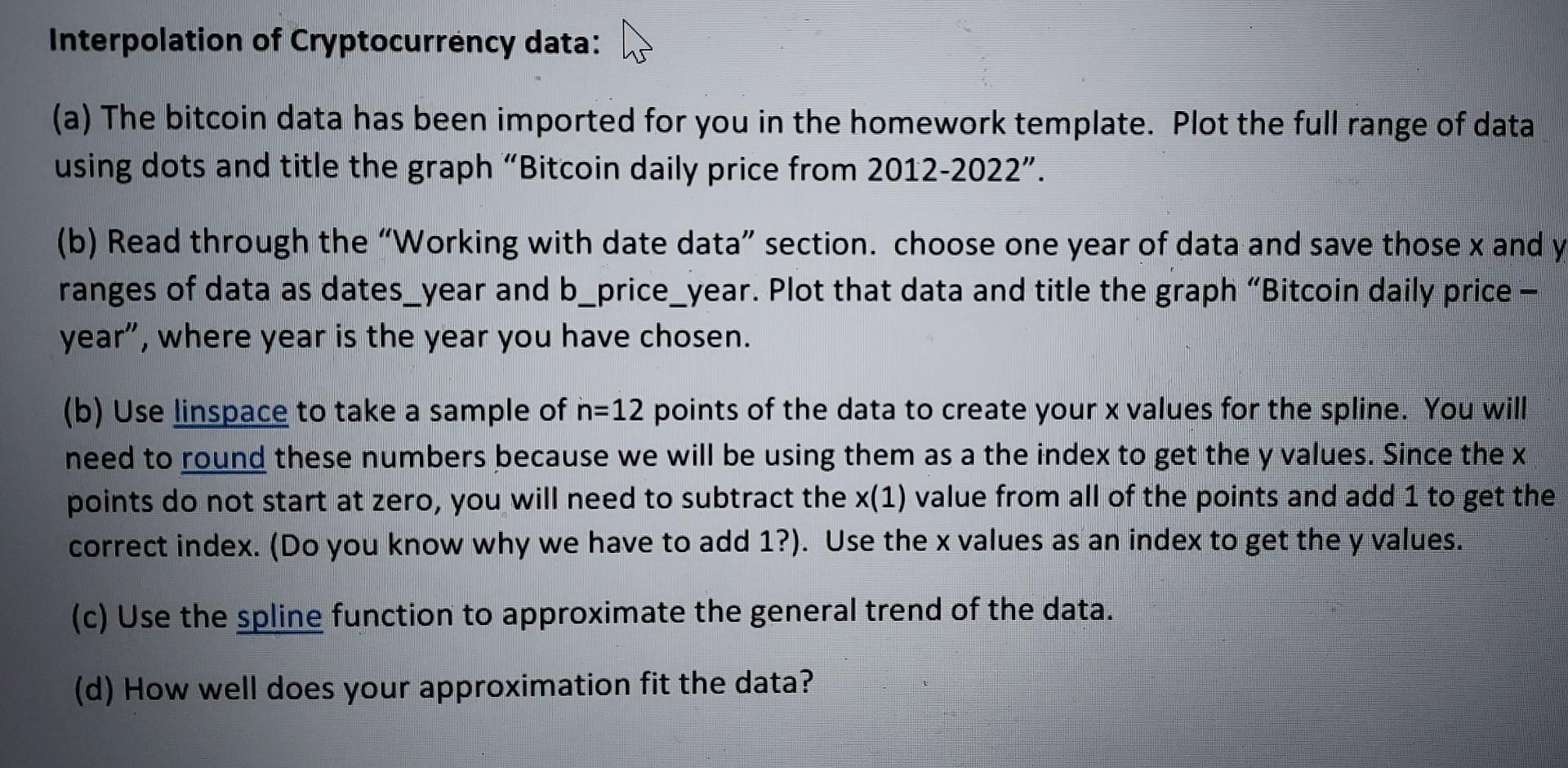 Solved Interpolation of Cryptocurrency data: (a) The bitcoin | Chegg.com