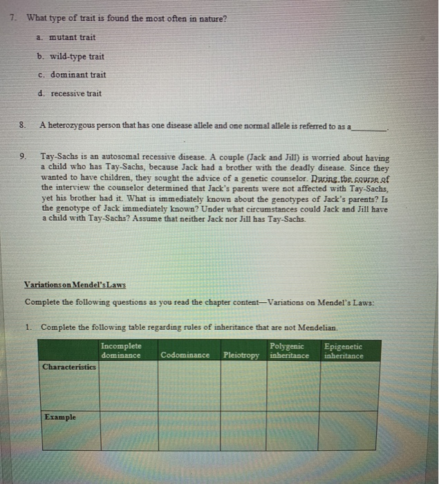 Solved 7. What type of trait is found the most often in | Chegg.com