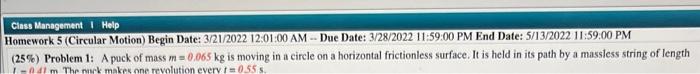 Solved Class Management Help Homework 5 (Circular Motion) | Chegg.com