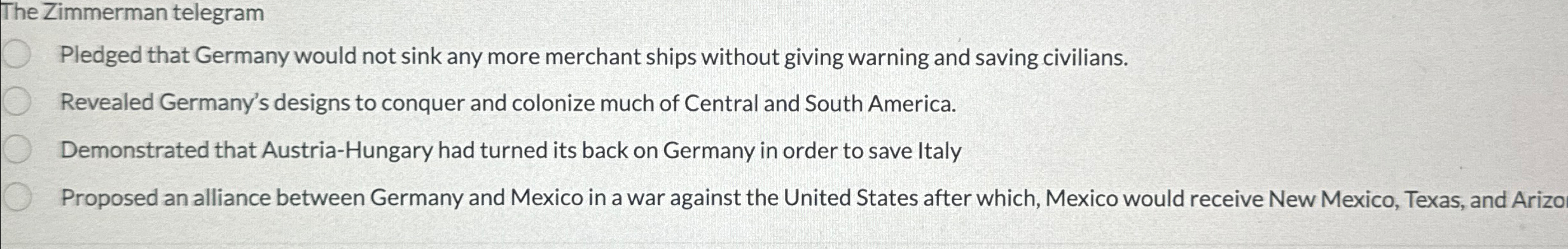 Solved The Zimmerman telegramPledged that Germany would not | Chegg.com