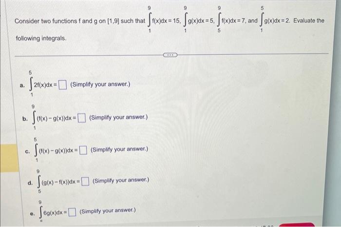Solved Consider Two Functions F And G On [1 9] Such That