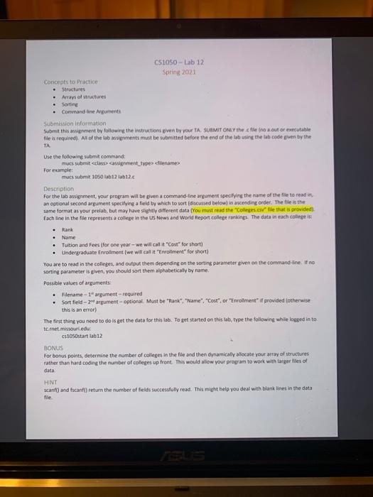 CS1050-Lab 12 Spring 2021 Concepts to Practice • | Chegg.com