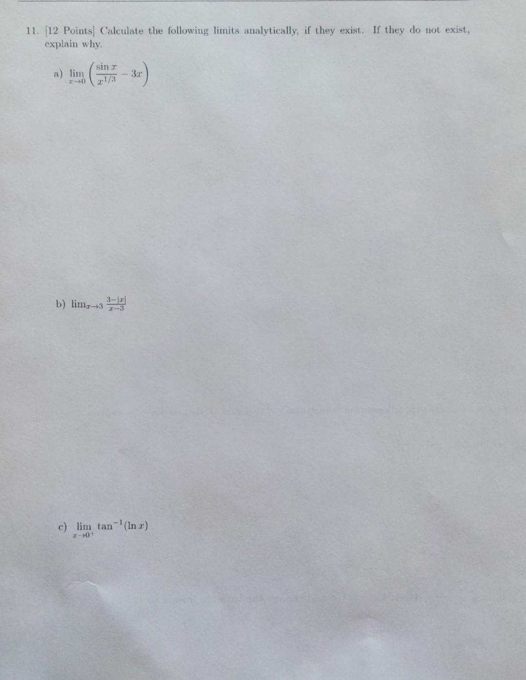 Solved 11. [12 Points] Calculate the following limits | Chegg.com