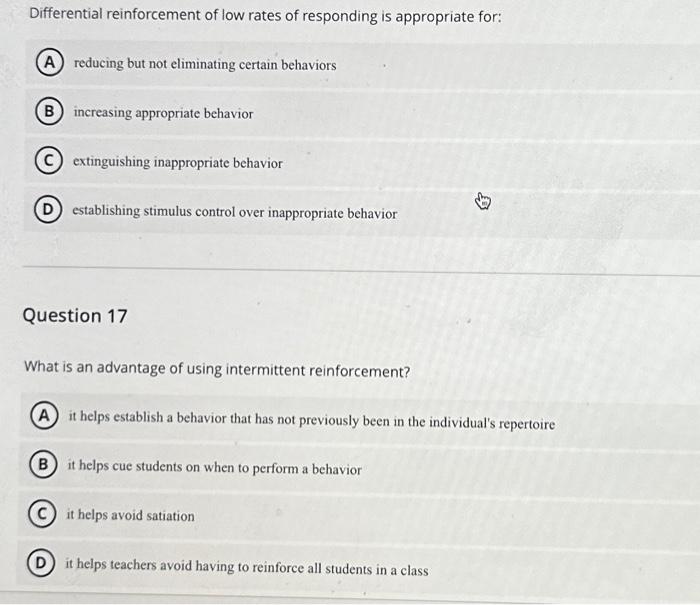 Solved Differential reinforcement of low rates of responding | Chegg.com
