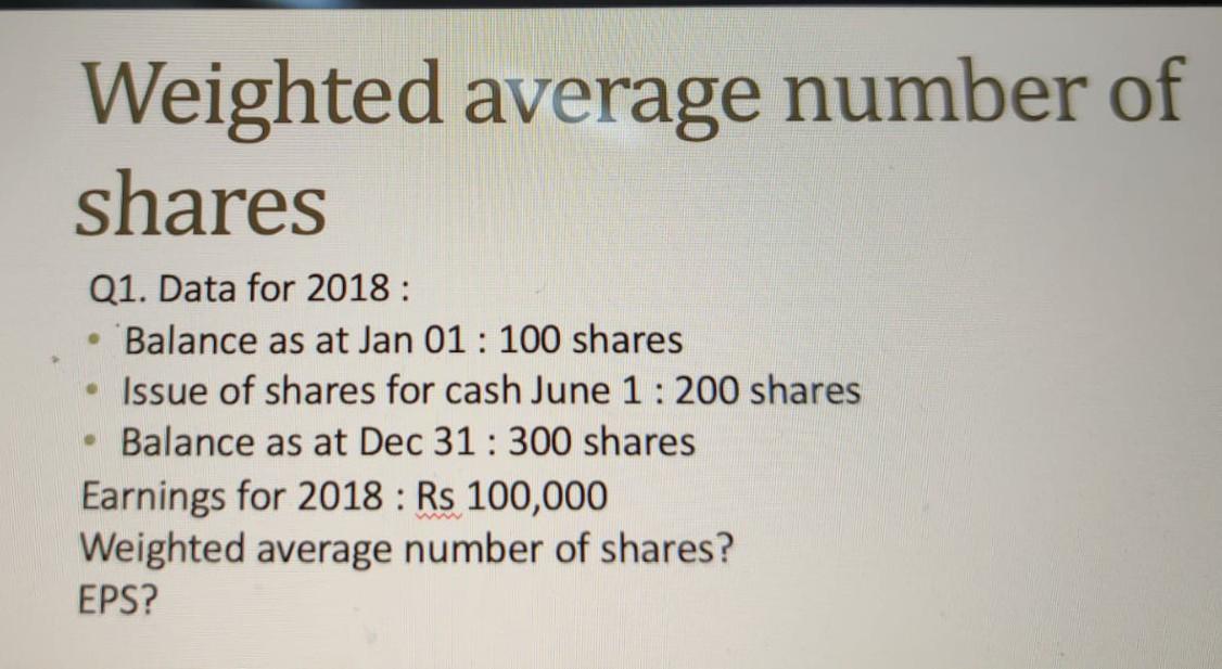 Solved Weighted average number of shares . : Q1. Data for | Chegg.com