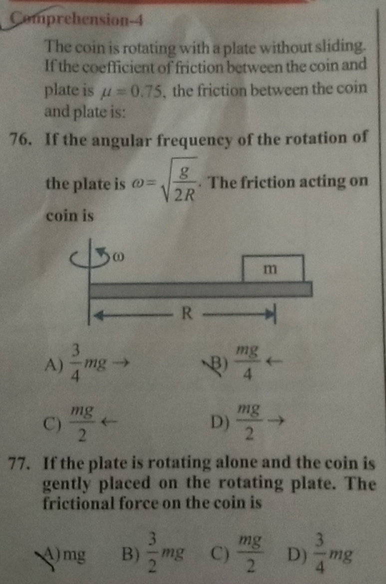Solved Comprehension-4The coin is rotating with a plate | Chegg.com