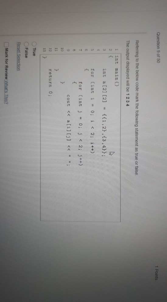 Solved Question 8 of 50 1 Points The following code will | Chegg.com