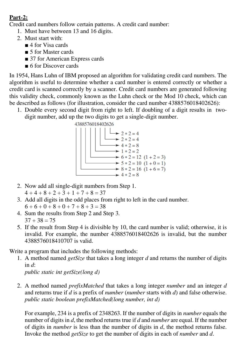Solved Part-2: Credit card numbers follow certain patterns. | Chegg.com