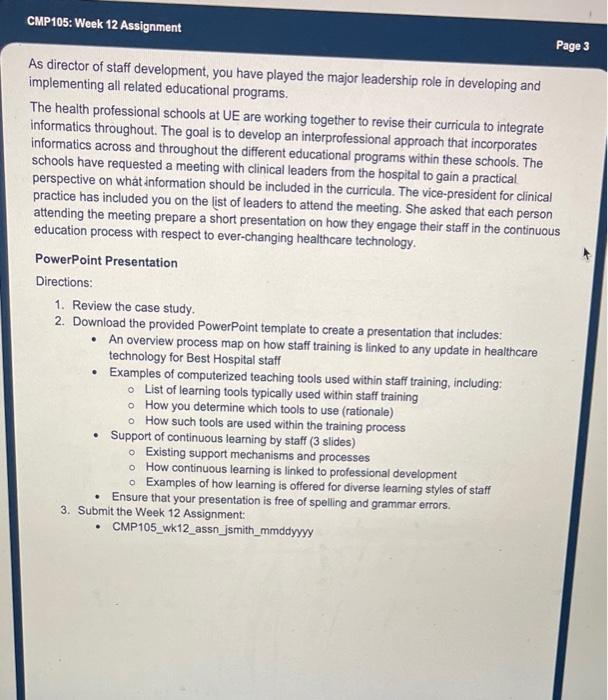 CMP105: Week 12 Assignment Page 1 Case Study: | Chegg.com