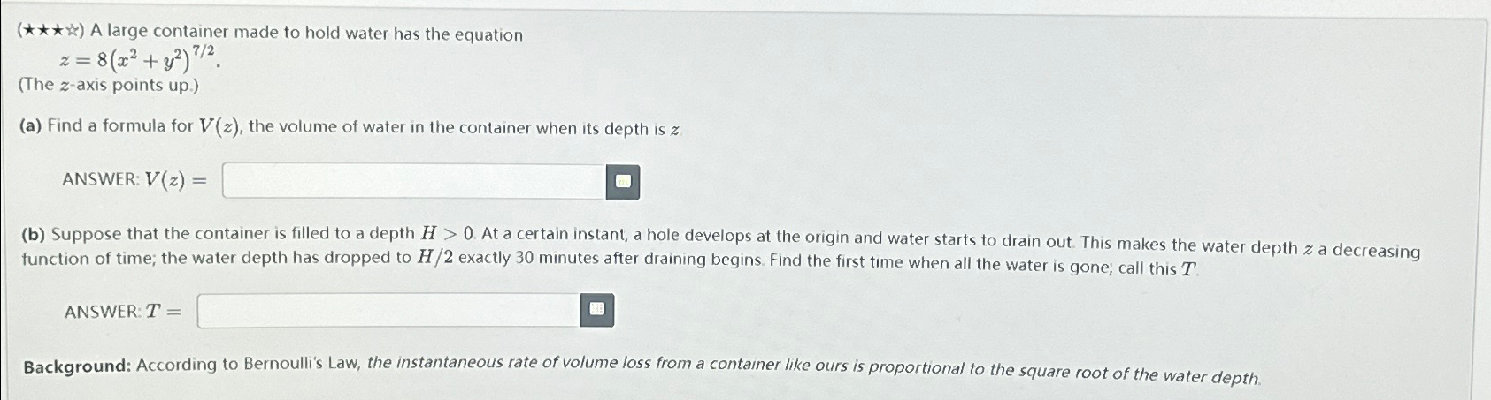 Solved A large container made to hold water has the | Chegg.com