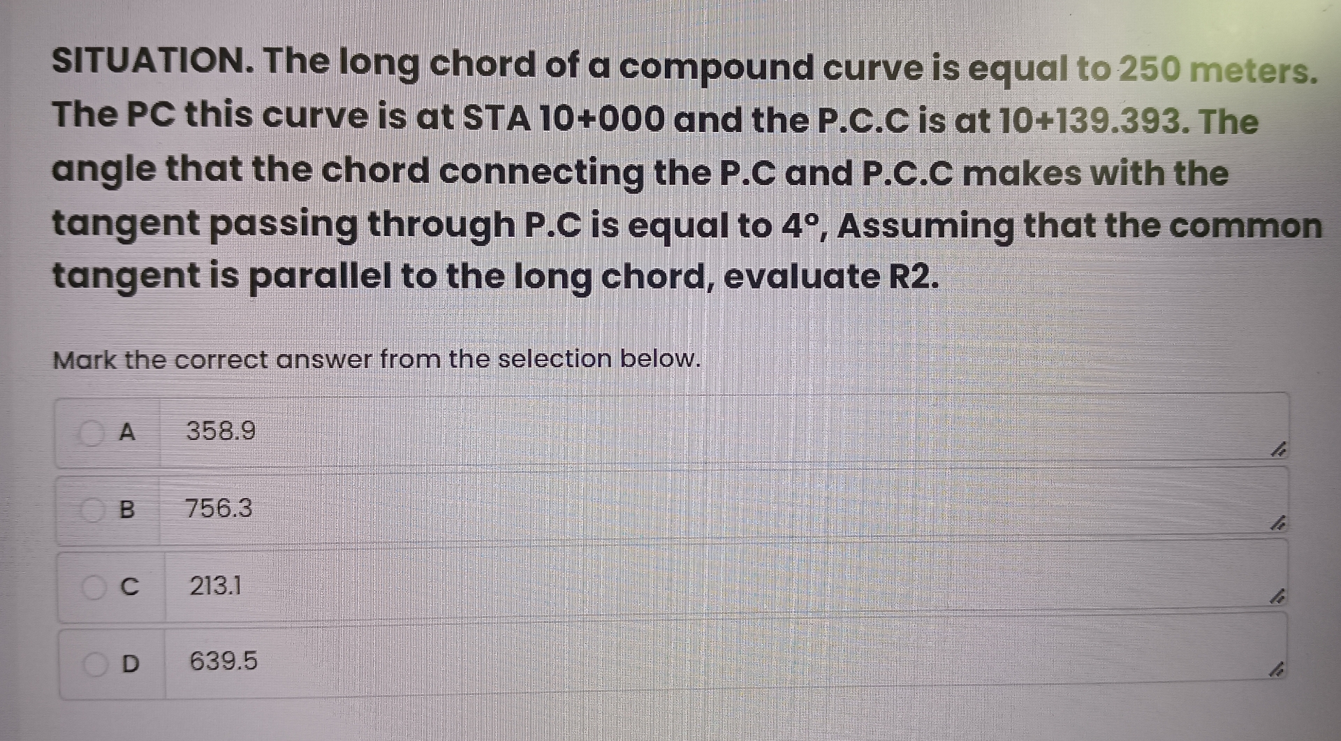 Solved SITUATION. The long chord of a compound curve is | Chegg.com