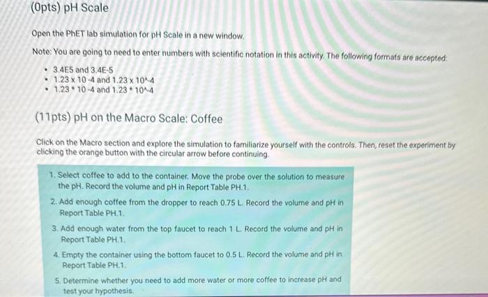Open the PhET lab simulation for pH Scale in a new | Chegg.com