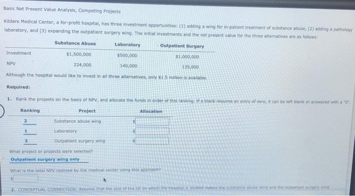 Solved Basic Net Present Value Analysis, Competing Projects | Chegg.com