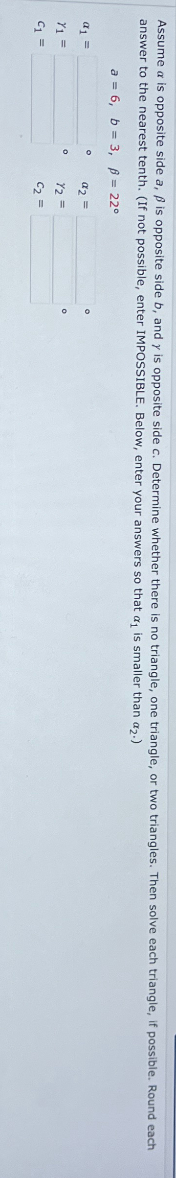 Solved Assume α ﻿is opposite side a,β ﻿is opposite side b, | Chegg.com