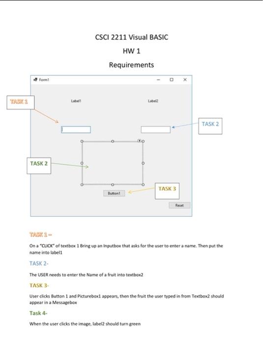 Solved CSCI 2211 Visual BASIC HW 1 Requirements Form TACK1 | Chegg.com