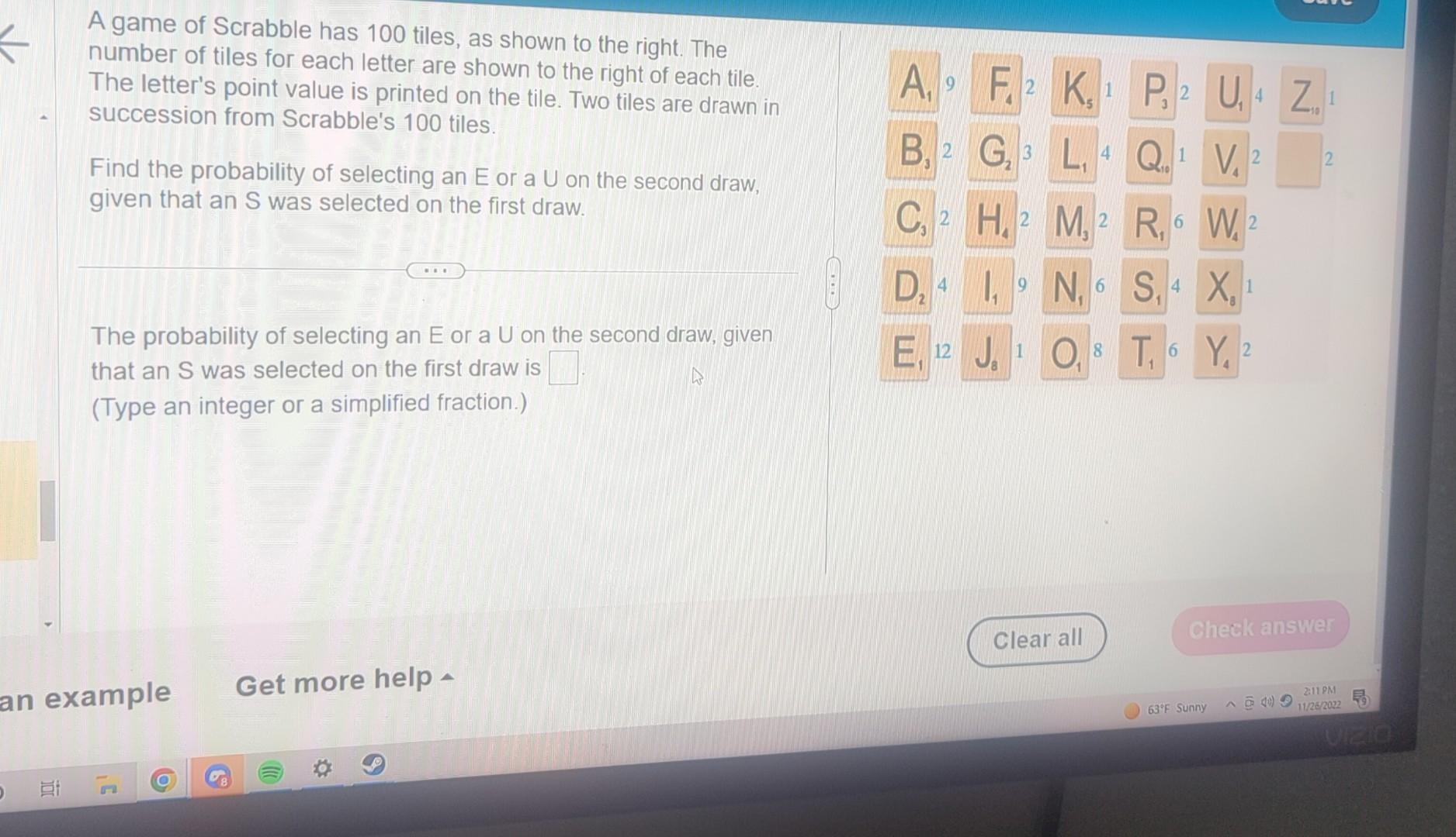 Solved A game of Scrabble has 100 tiles, as shown to the | Chegg.com