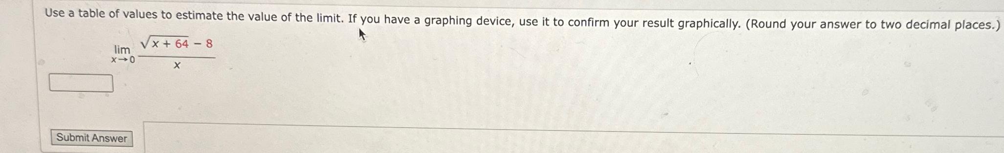 Solved Use a table of values to estimate the value of the | Chegg.com