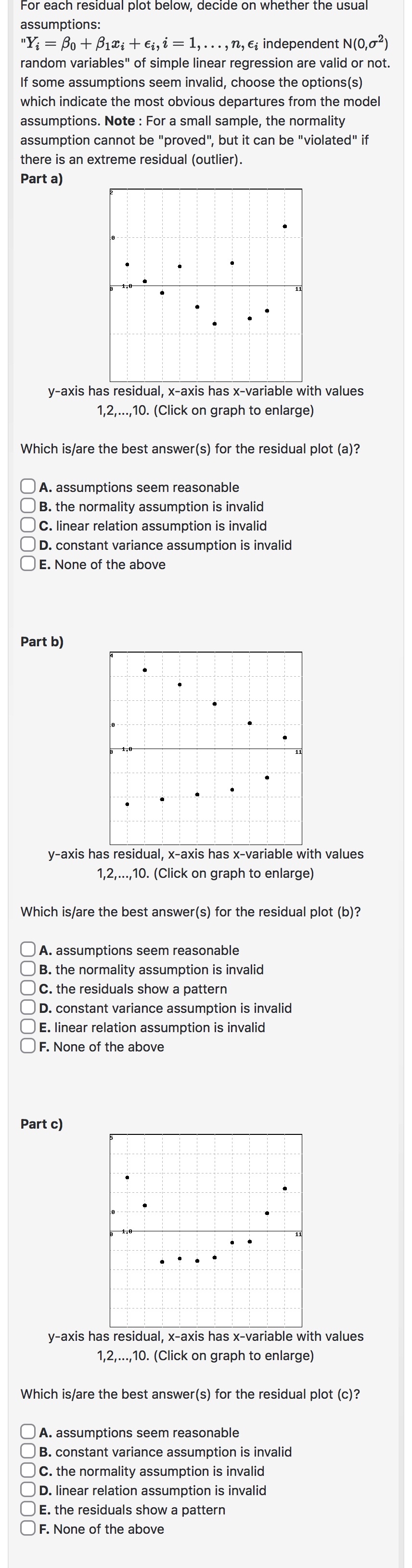 Solved For each residual plot below, decide on whether the | Chegg.com