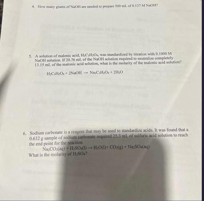 Solved DATA TABLE 1: Titration of Standard HCl Write a | Chegg.com